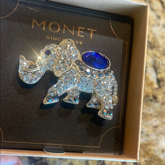 Monet | Jewelry | Monet Elephant Brooch With Blue And Silver Crystals ...